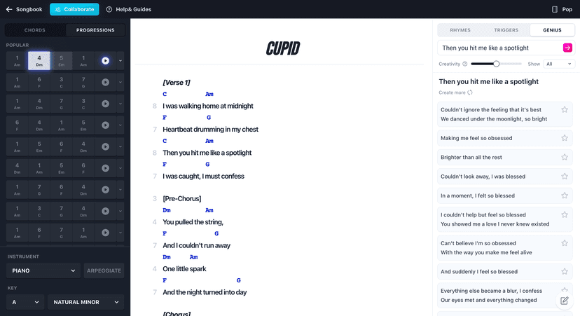 Chorus Songwriting App and Lyrics Assistant
